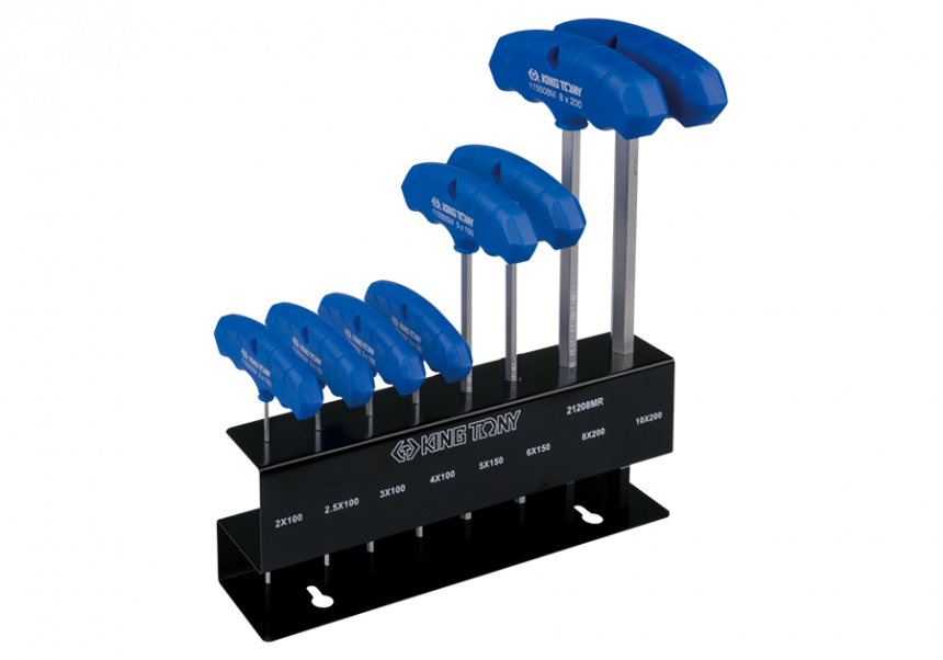 8PC.T-HANDLE HEX KEY SET 5/64"-3/8" WITH RACK